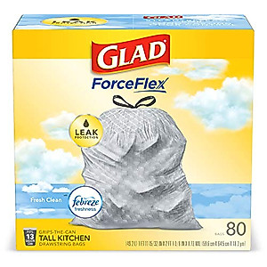 Glad OdorShield Drawstring Tall Kitchen Trash Bags - Fresh Clean - 13 Gallon - 80 Count