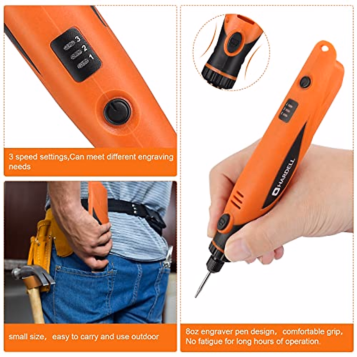 HARDELL 3.7V Cordless Rotary Tool, Mini Rotary Tool With 66pcs Accessories,3-Speeds And Portable Rotary Tool Kit For Sanding, Polishing, Cutting, Carving And Engraving, 700mAh Lithium Battery