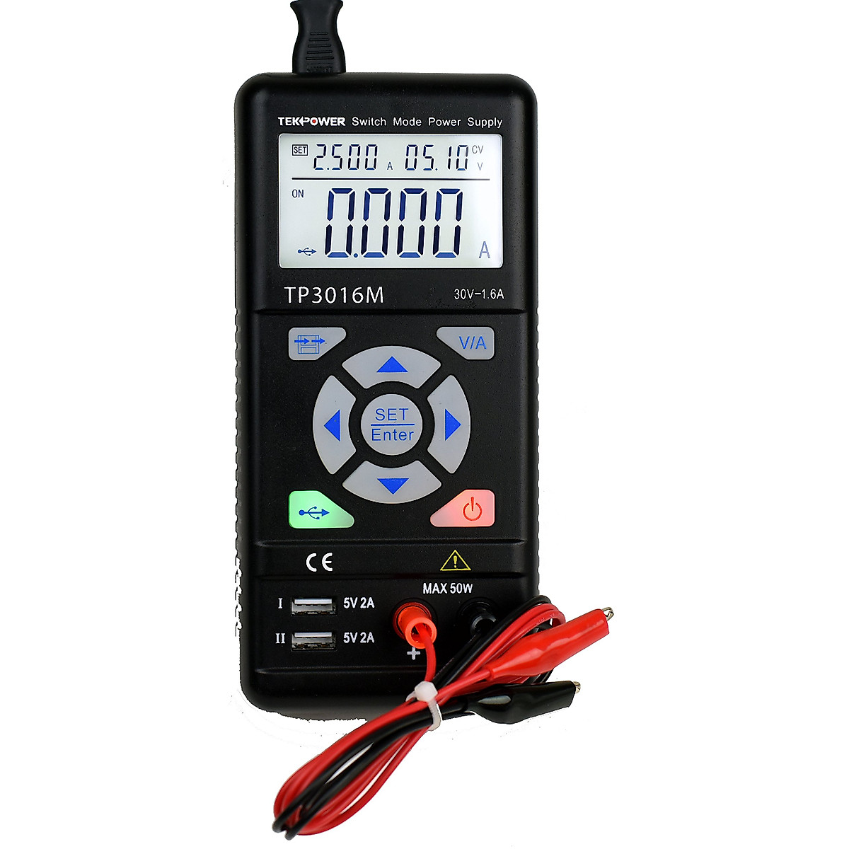 Tekpower TP3016M Portable Handheld Variable DC Power Supply with USB Port 0.3V - 12V @ 0-3.75A or 0.3V-30V@ 1.6A with VC and CC Control