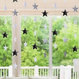 AimtoHome Glitter Star Garland Banner Decorations - Silver Bright Star Hanging Bunting Banner Backdrop for Graduation Wedding New Year Christmas Birthday Party Decor (66 Feet)