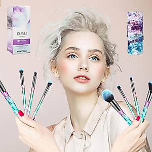 DUAIU Makeup Brushes 15pcs Premium Synthetic Bristles Crystal Handle Set Kabuki Foundation Brush Face Lip Eye Makeup Brush Sets Professional with Starry Gift Box (Blue)