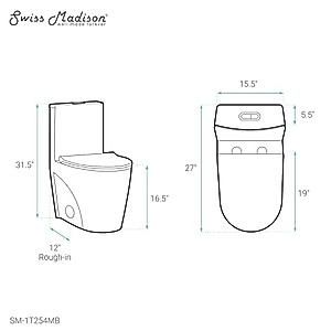 St. Tropez One-Piece Elongated Toilet Vortex Dual-Flush in Matte Black 1.1/1.6 gpf