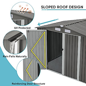 Verano Garden 8x6 FT Outdoor Storage Shed, Galvanized Steel Metal Garden Shed, Double Door W/Lock, Outdoor Storage Tool House for Backyard, Patio, Lawn