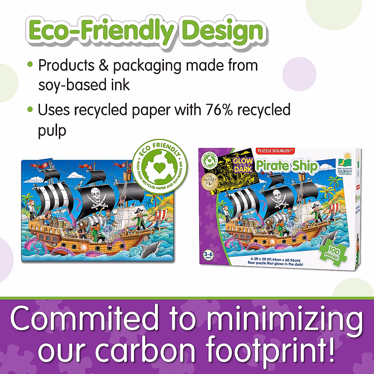 The Learning Journey Puzzle Doubles Glow In The Dark - Pirate Ship - 100 Piece Glow In The Dark Preschool Puzzle (3' X 2') - Educational Gifts for Boys & Girls Ages 3 & Up, Multi (113851)