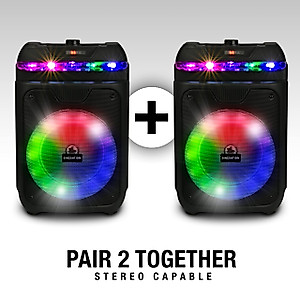 Singsation Portable Karaoke Machine, Two Microphones, 5.0 Bluetooth, 8" Driver Loudspeaker, Remote Control and LED Lights, Rechargeable, USB and Micro SD Music File Reader, AUX and FM for Party