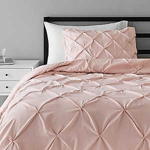 Amazon Basics Soft Twin Size Comforter Sets, All-Season Down-Alternative 3-Piece Bedding Set, Pinch Pleat Design, Twin/TwinXL Size, Blush