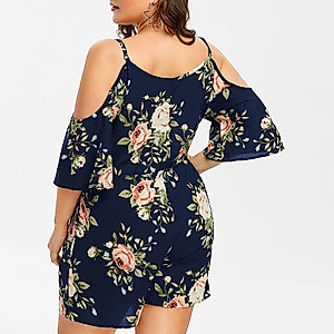 Padaleks Women Plus Size Floral Printed Jumpsuits Casual Short Sleeve Cold Shoulder Shorts Rompers Wide Leg Pants