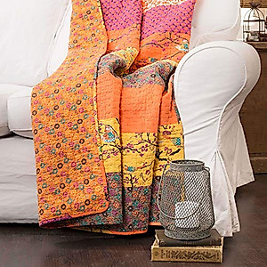 Lush Decor Royal Empire Throw - Floral Stripe Reversible Design Blanket - 60” x 50”, Tangerine