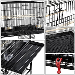 Yaheetech 47-inch Rolling Breeding Flight Bird Cages for Parakeets Budgies Finches Cockatiels Conures Lovebirds Canaries Parrots w/Detachable Stand, Black