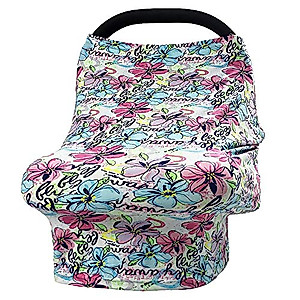 Owlowla Baby Car Seat Cover Canopy Stretchy Soft Nursing Breastfeeding Cover Multi-Use Breathable Stroller Cover for Baby Boy Girl(Pink Floral)