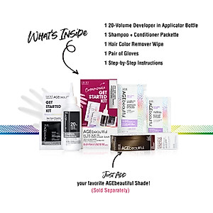 AGE beautiful Permanent Hair Color Dye Liqui Creme Starter Kit | Developer | Applicator Bottle | Shampoo | Conditioner | Gloves | Salon Coloring Tools