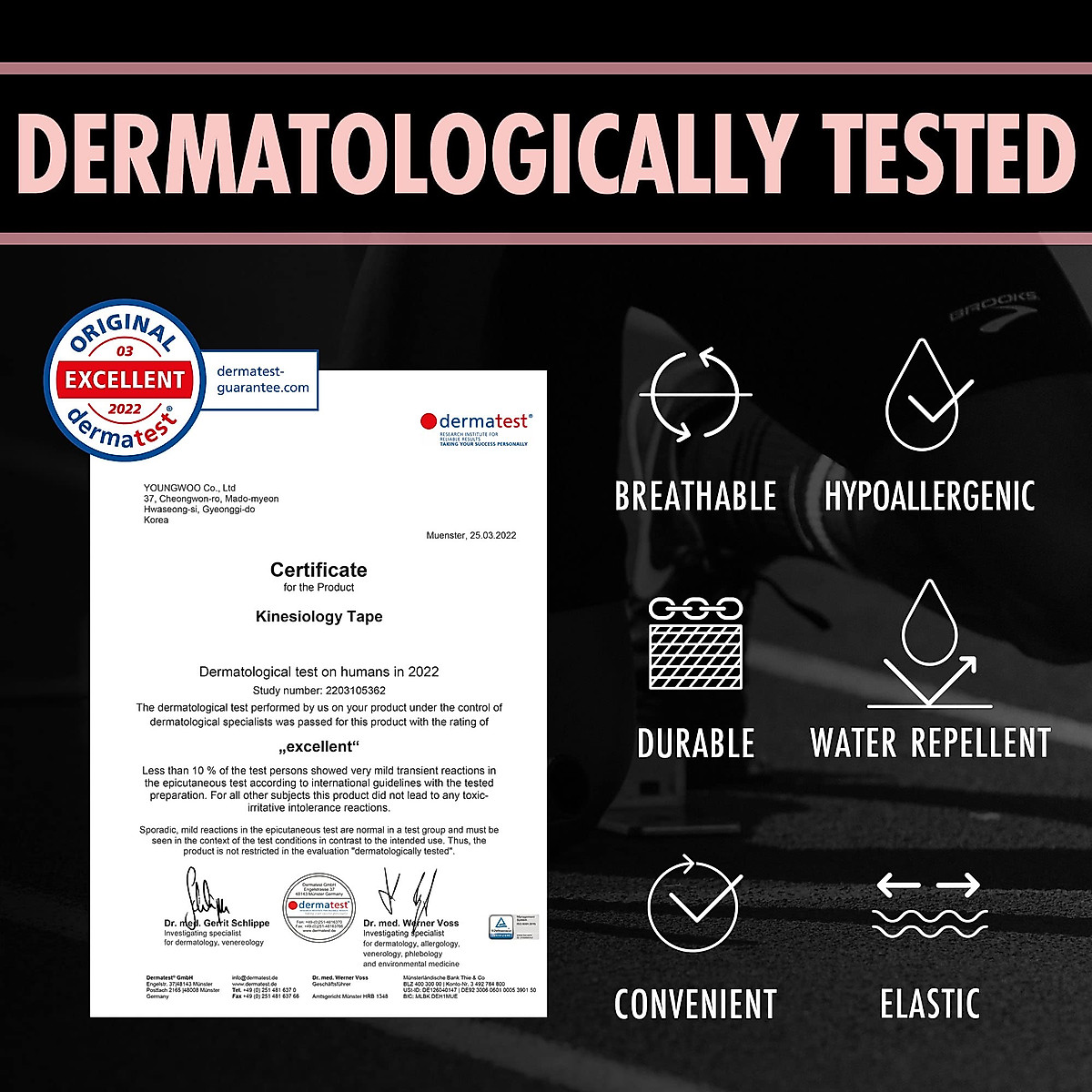 HARUTO Kinesiology Sports Tape, for Pain Relief Strong Support, Therapeutic Tape Physio for Athletic Sports Recovery, 20 Precut 10¢®¡¾ Strips (Sensitive Black for Novice)