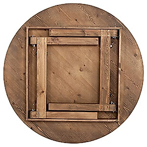 Flash Furniture HERCULES Series 60" Round Solid Pine Folding Farm Dining Table Set with 4 Cross Back Chairs and Cushions