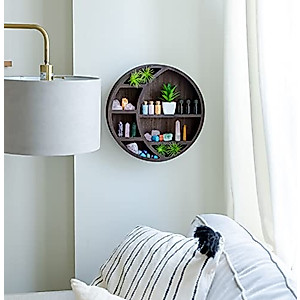 Crescent Moon Shelf Wall Decor - Rustic Wooden Moon Shelf for Crystals, Stones & Essential Oils - Wall-Mounted & Easy to Hang - Boho Shelf for Nursery or Bedrooms - 14 x 14 x 3.5 in. (Dark Brown)