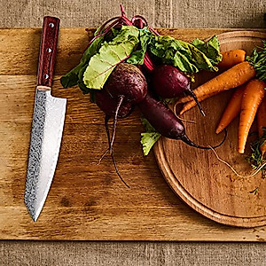 ALLWIN-HOUSEWARE W Beauty German High Carbon Stainless Steel Chef Knife with Laser Pattern, 8 Inch Color Wood Handle Gyutou Knife, Red