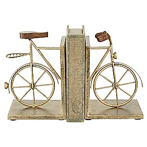 Deco 79 Metal Bike Bookends with Wood Accents, Set of 2 7"W, 9"H, Gold