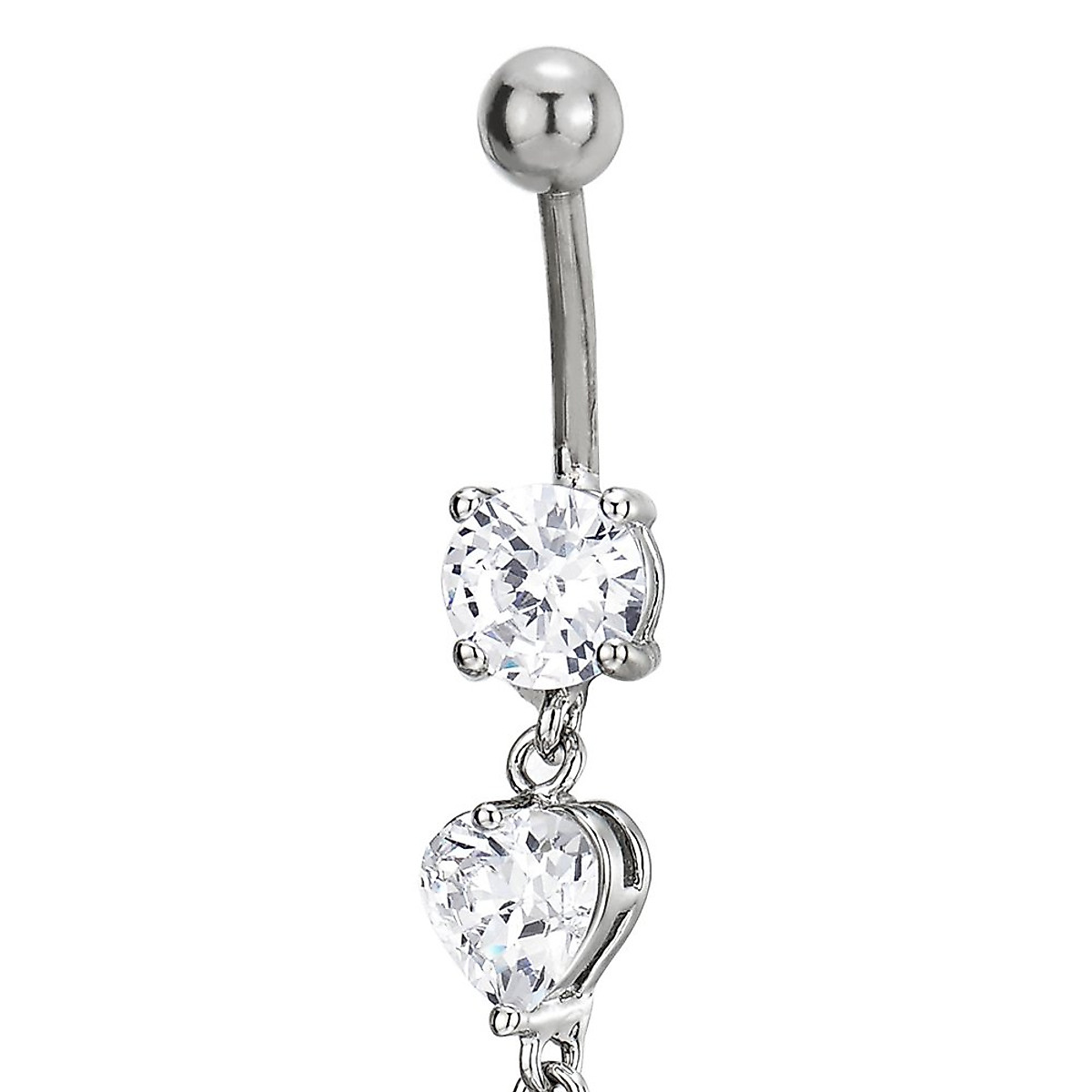 COOLSTEELANDBEYOND Steel Belly Chain Belly Button Ring Body Jewelry Piercing Navel Ring with Long Dangle Cubic Zirconia