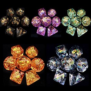 Haxtec Filled Resin DND Dice W/Iridescent Mylar Foil Bundle
