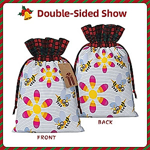 Christmas Drawstring Gift Bags Funny-Bee-Sunflower-Cute Buffalo Plaid Drawstring Bag Party Favors Bags