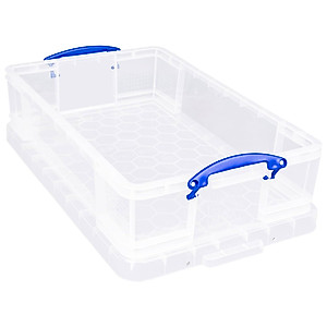 Really Useful Box 33 Liter Plastic Stackable Storage Container with Snap Lid & Built-In Clip Lock Handles for Home or Office Organization, Clear