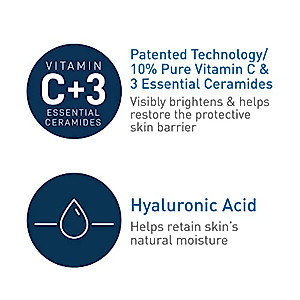 CeraVe Vitamin C Serum with Hyaluronic Acid | Skin Brightening Serum for Face with 10% Pure Vitamin C | Fragrance Free | 1 Fl. Oz