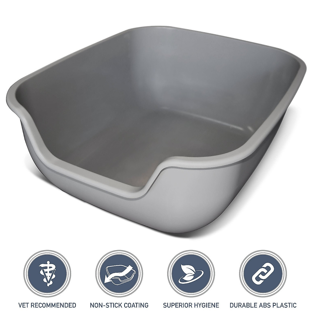 PetFusion BetterBox Non-Stick Large Litter Box. Pet Safe Non-Stick Coating for Easier Cleaning & Superior Hygiene. Open Top Box Promotes Healthy Usage. Litter Pans Made of Stronger ABS Plastic, Grey