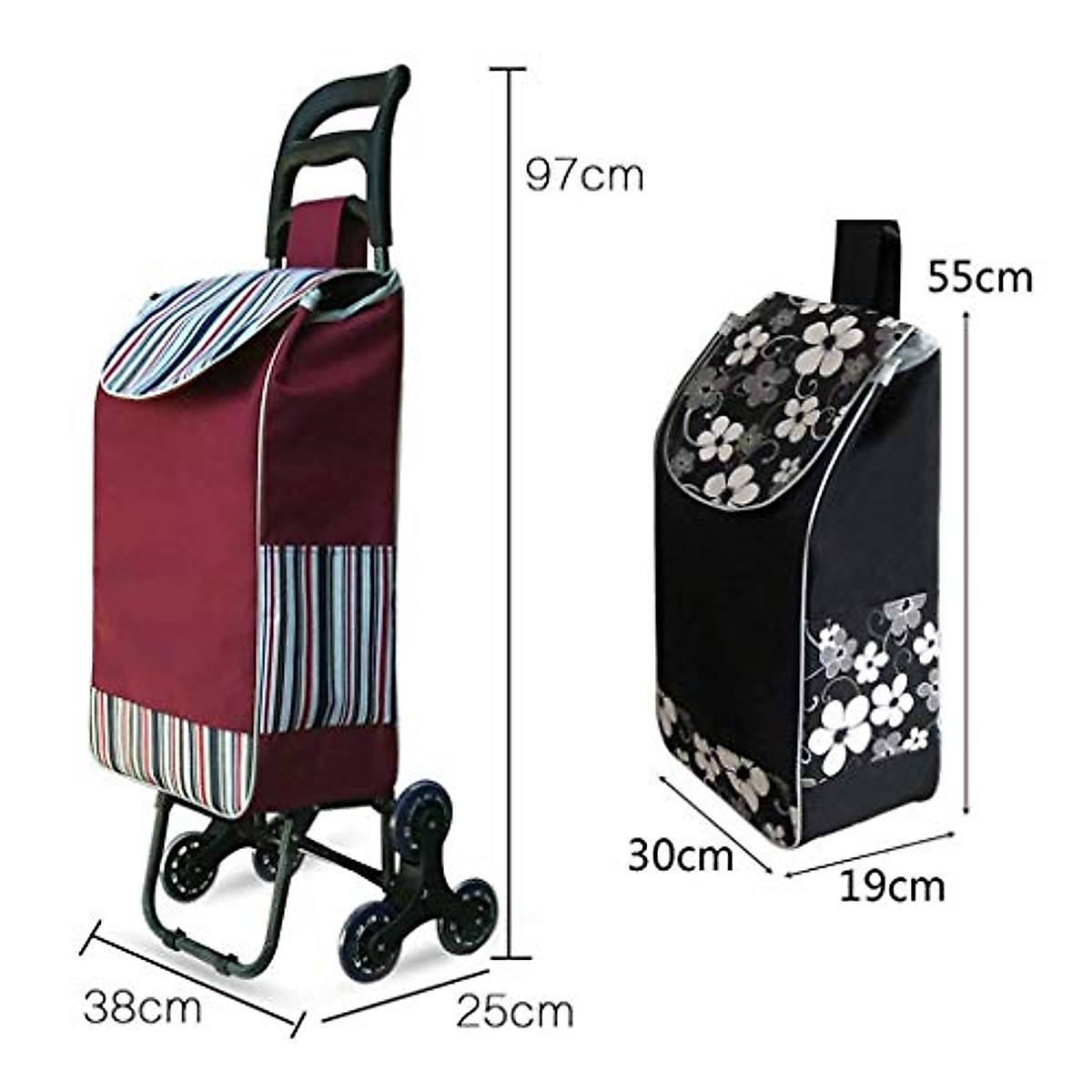 Shopping Trolley on Wheels Multi Function Shopping Cart Travel Climb Stairs Collapsible Portable Iron Art Supermarket Push Trailer Lever Cart Storage Hand Trucks,Diamond Red ,Shopping TRO
