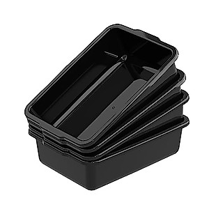Tyminin 35 L Commercial Bus Tubs Box/Tote Box, Plastic Utility Basin Tub, Black, 4-Pack