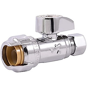 SharkBite 1/2 x 3/8 Inch Compression Straight Stop Valve, Quarter Turn, Push to Connect Brass Plumbing Fitting, PEX Pipe, Copper, CPVC, PE-RT, HDPE, 23037-0000LF