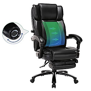 COLAMY High-Back Reclining Office Chair with Footrest, Big Tall Bonded Leather Adjustable Tilt Angle Height Lumbar Support Home Desk Task Executive Chair, Black