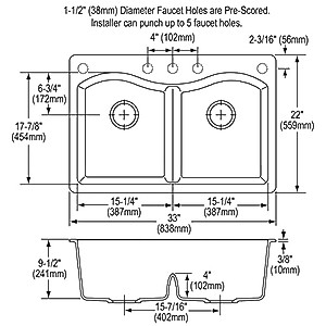 Elkay Quartz Classic ELGLB3322WH0 White Equal Double Bowl Top Mount Sink with Aqua Divide
