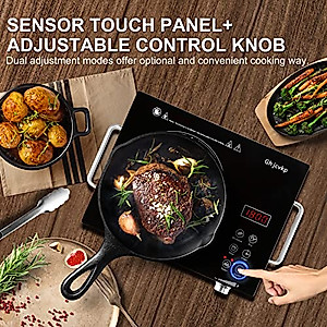 Ghjcvkp Portable Ceramic Cooktop, 1800W Electric Single Hot Plate for Cooking with 18 Power Levels, Infrared Countertop Burner with Sensor Touch, 4-hour Timer, Adjustable Knob