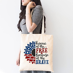 TSIIUO Women's American Flag Sunflower Retro Canvas Tote Bag Funny 4th of July Patriotic Reusable Aesthetic Shopping Bag White