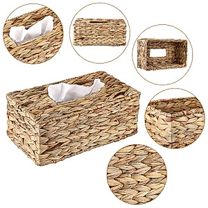 Sumnacon Tissue Box Cover Water Hyacinth Tissue Box Rectangular Tissue Holder Woven Tissue Cover Wicker Tissue Box Holder for Bathroom Toilet Table Desk Home Office Car