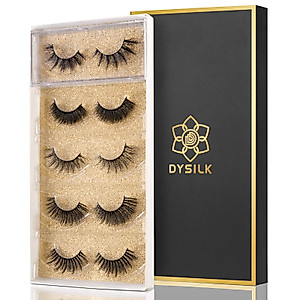 DYSILK False Eyelashes Fake Lashes - Eyelashes Natural Look 5 Pairs 6D Lashes Mink Eyelashes 5 Styles Mixed Fluffy Lashes Reusable Fake Eyelashes Wispy Mink Lash Natural Look| 15mm-18mm