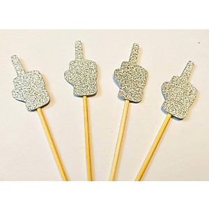 12 x Silver Middle finger Cupcake topper, Divorce Party cake decorations