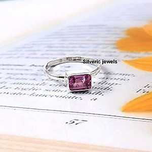 Pink Sapphire Gemstone ring Minimalist Sterling silver Fashion ring Sapphire stone Silver jewelry (9)