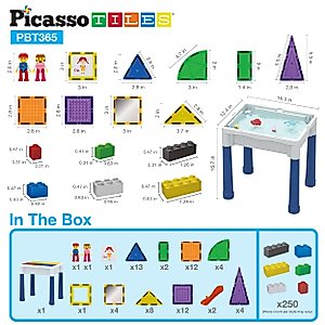 PicassoTiles 316 PCs Activity Table with Magnetic Tiles and Building Brick Blocks, Playset Table with Magnetic Action Figures & Storage Included, Can be Use as Water & Sand Tables STEM Toys Ages 3+