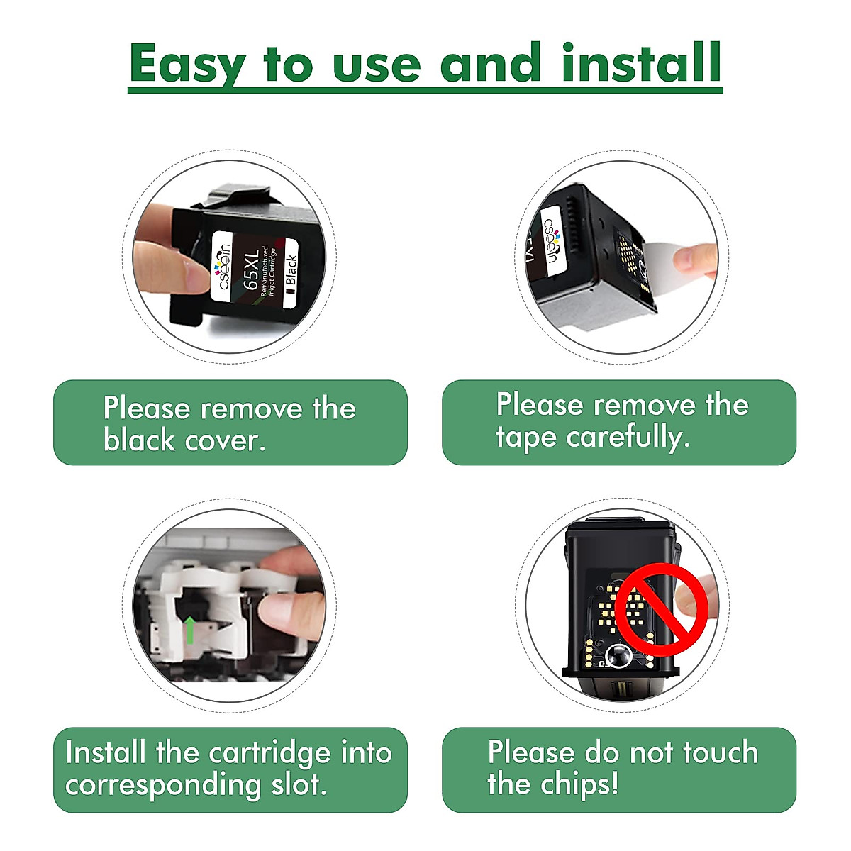 Remanufactured Printer Ink Cartridges for HP Ink 65 XL, Black Inkjet Cartridge for HP Envy 5052 5055 5010 5012 5020 5030 Deskjet 2600 2622 2652 3722 3755 3752 2635 2636 2655 Amp 120 100 Replacement