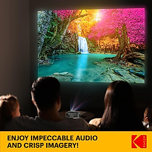 KODAK FLIK X1 Mini Pico Projector | Portable Compact 100” Projector with Remote Control & 2W Speakers Plays Movies, TV Shows & Games | Compatible with HDMI, USB, AV, Smartphone, Firestick | White