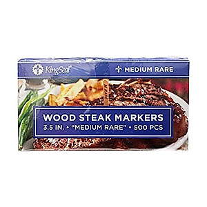 KingSeal 3.5 Inch Natural Birch Wood Steak Markers, Heat Stamped, MED Rare, Eco Friendly, Bulk Pack - 500 Count Per Box