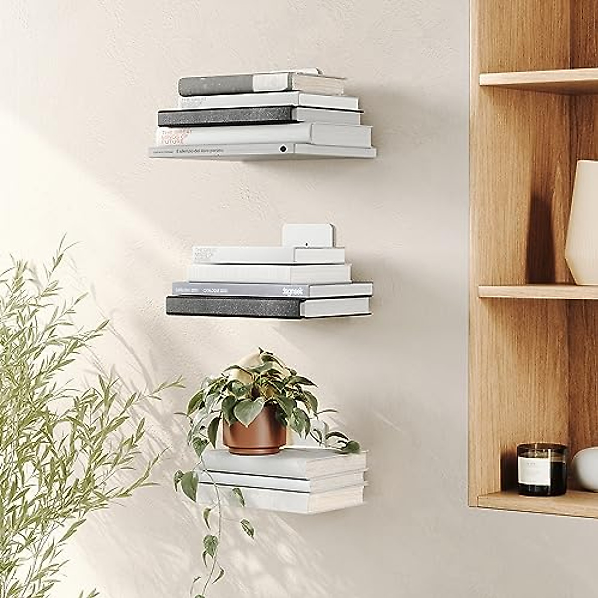 Umbra Conceal Floating Bookshelf, Large, Silver, Set of 3