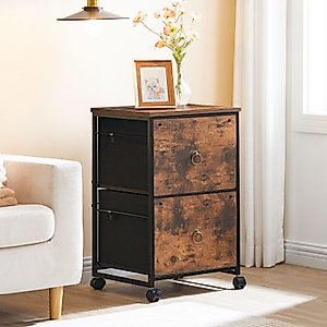 HOOBRO 2 Drawer Mobile File Cabinet, Rolling Printer Stand, Vertical Filing Cabinet, Office Cabinet, Filing Cabinet for Home Office, A4/Letter Size, Nonwovens Drawer, Rustic Brown BF20WJ01