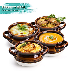 Fasmov 4 Pack French Onion Soup Bowls with Handles, 16 Oz Ceramic Soup Serving Bowl Crocks, Stoneware, Dishwasher, Microwave, Oven & Broil Safe