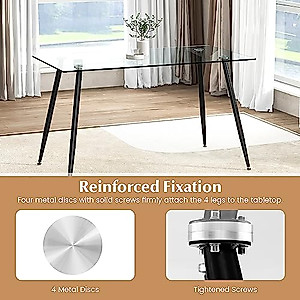 Tangkula Glass Dining Table, Modern Rectangular Table with Tempered Glass Tabletop & Black Steel Legs, Simplistic Kitchen Table, 51 x 27.5 x 29.5 Inch, Versatile Table for Home Office