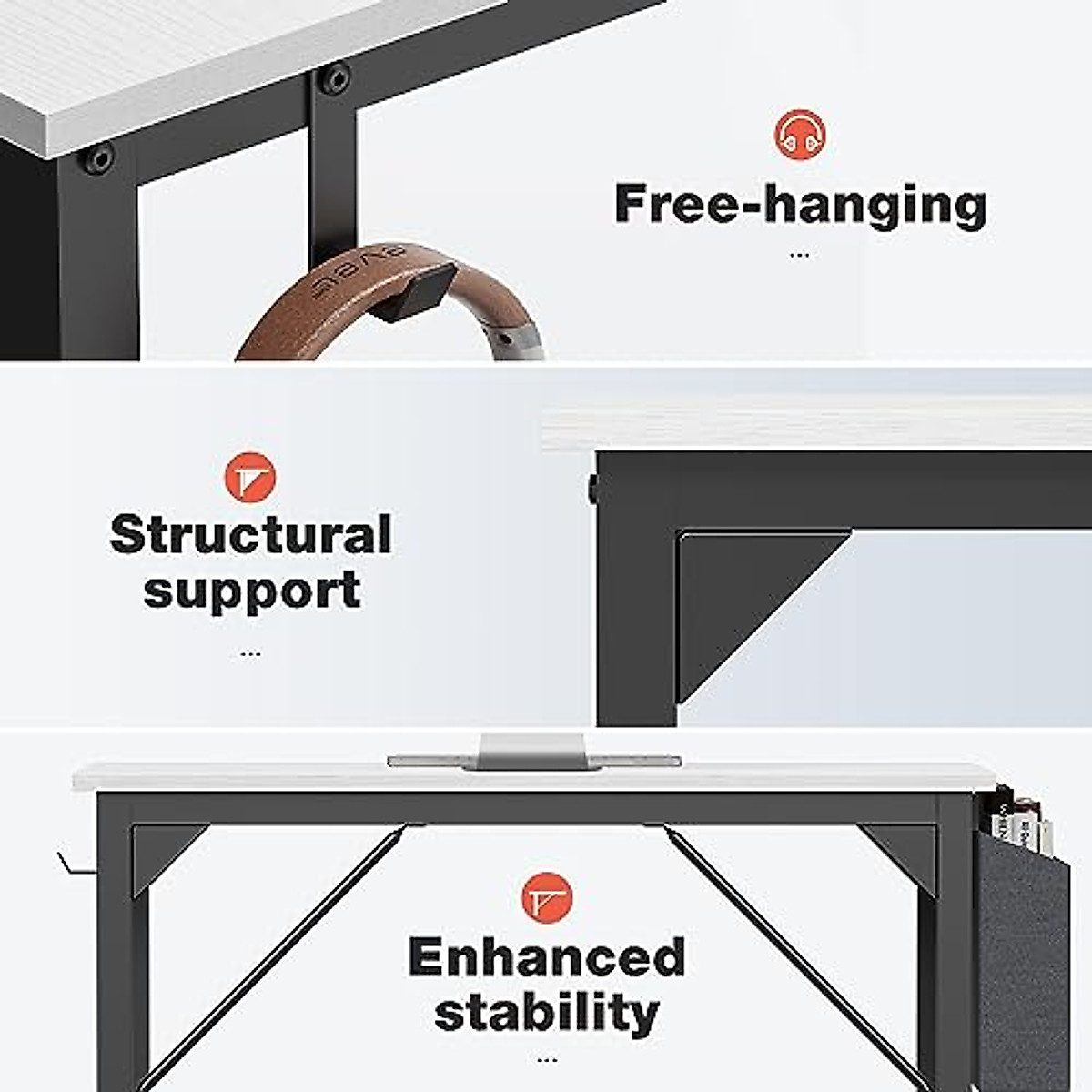 OLIXIS Small Computer Desk Home Office Modern Simple Style Table with Storage Bag & Headphone Hooks for Children Student Work Study Writing, 32 Inches, White