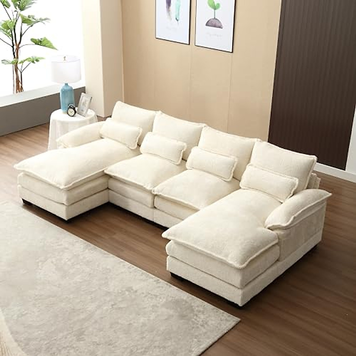 Oversized Modular Sectional Sofa with Chaise Lounge, 110.63" Chenille Upholstered Cloud Couches for Living Room, U Shaped Large Overstuffed Sofa&Couches with Thicked Cushion for Apartment Office