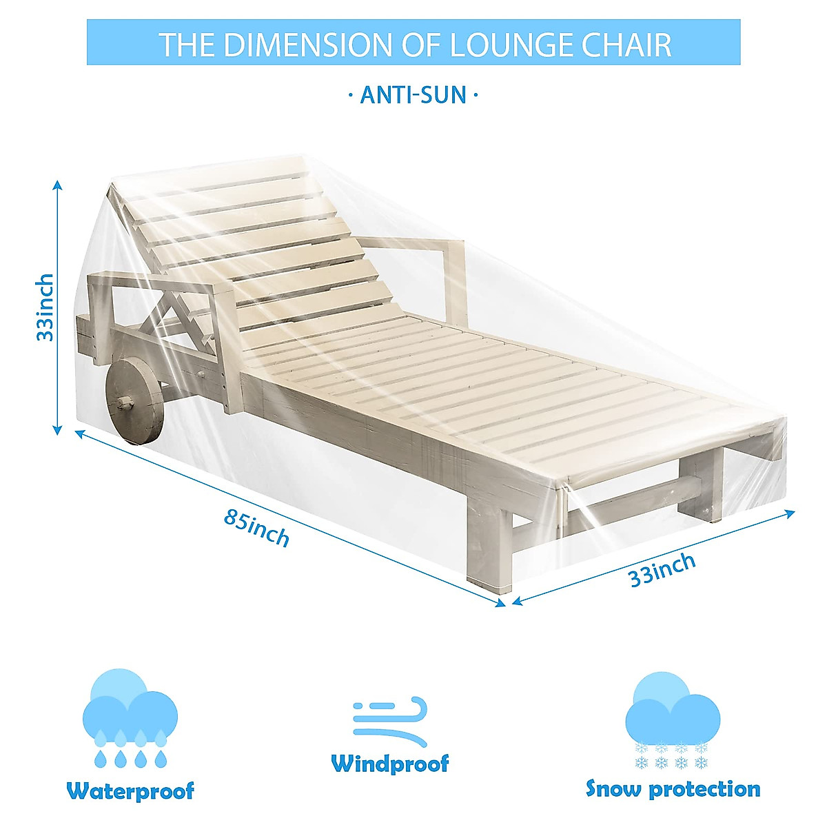 2 Pieces Waterproof Patio Lounge Chair Cover Heavy Duty Outdoor Chaise Lounge Covers 85L x 33W x 33H Plastic Outdoor Furniture Covers Clear Chaise Cover Large Weatherproof Patio Sofa Furniture Covers