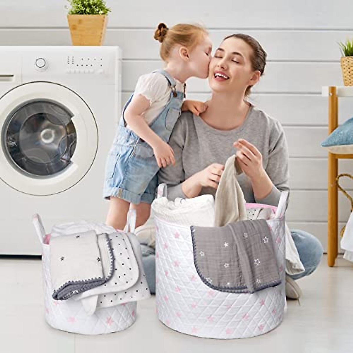 Lulumoon Large Pink Storage Basket Baby Laundry Basket, 17.7" x 15.7"