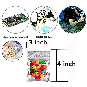 200 Pack Resealable Mylar Bags Smell Proof Pouch Aluminum Foil Packaging Plastic Ziplock Bag,Small Mylar Storage Bags For Bulk Candy,Cookies,Snack Food,Jewelry,3x4 inch(Clear Silver)